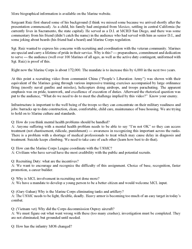 Meeting with Sergeant Major Carlos Ruiz - Granite State Marines